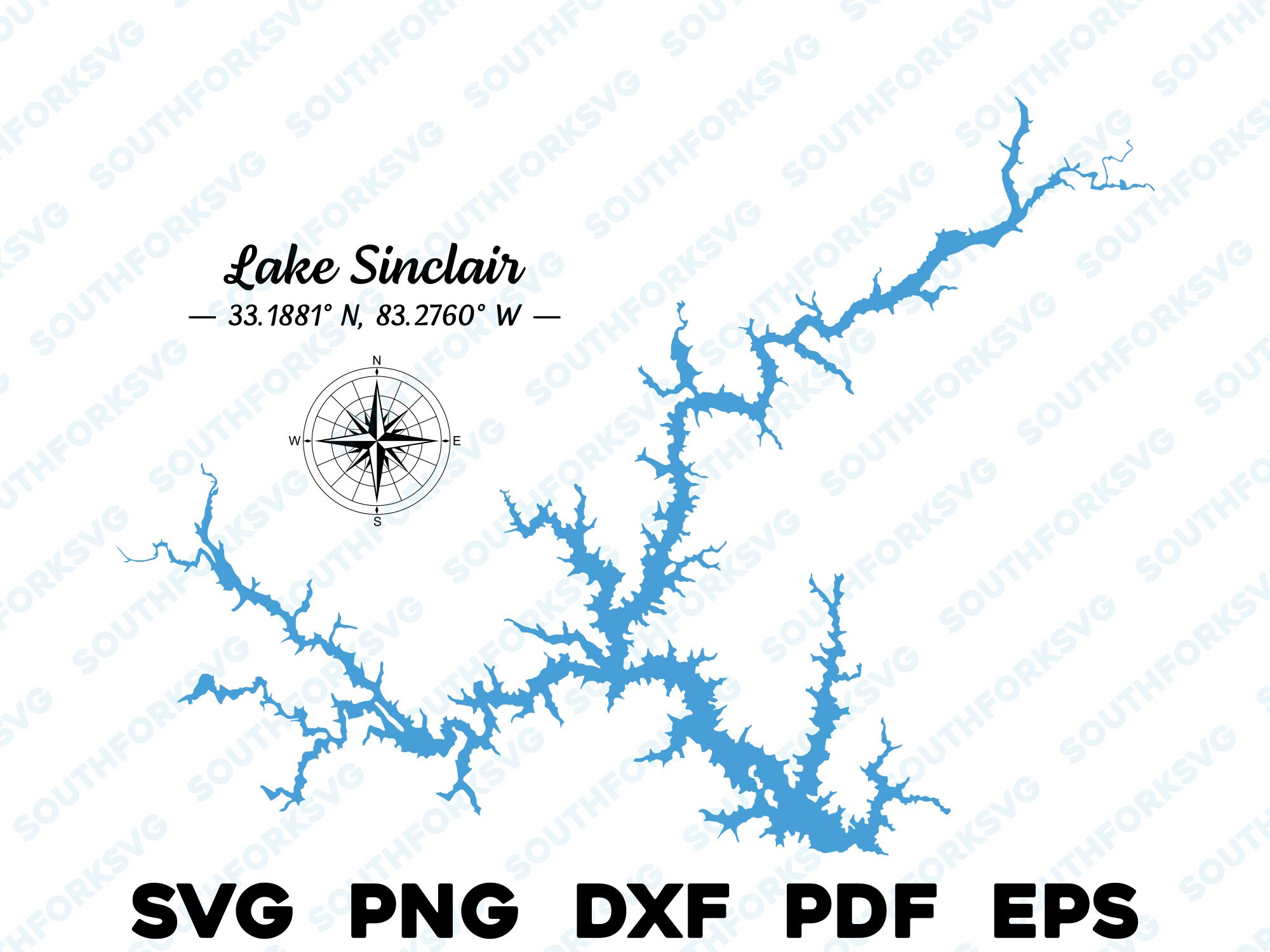 Lake Sinclair Georgia Map Shape Silhouette Svg Png Dxf Pdf Eps - Etsy