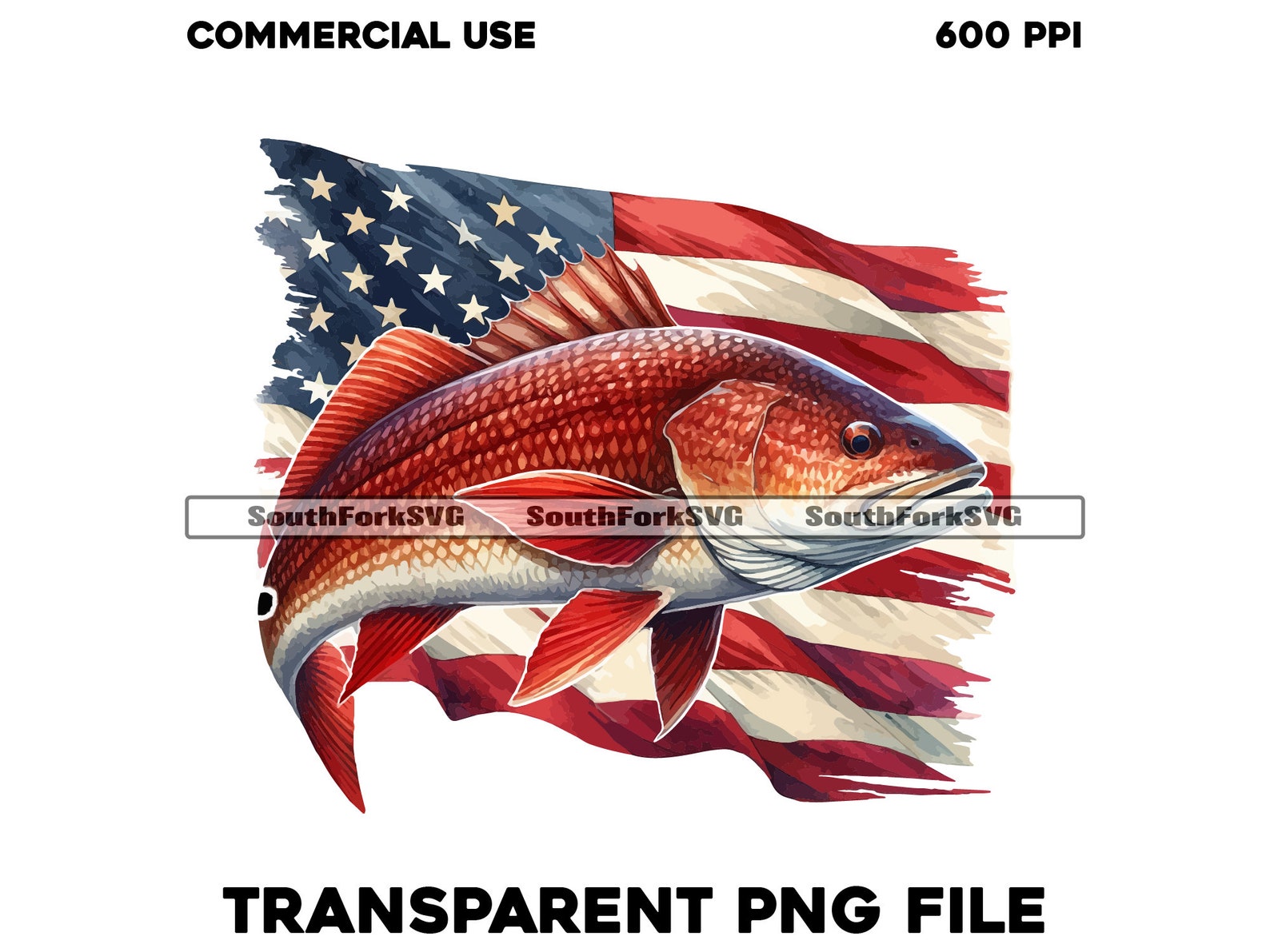 Redfish American Flag PNG File Transparent High Res for Print Dye Sub ...
