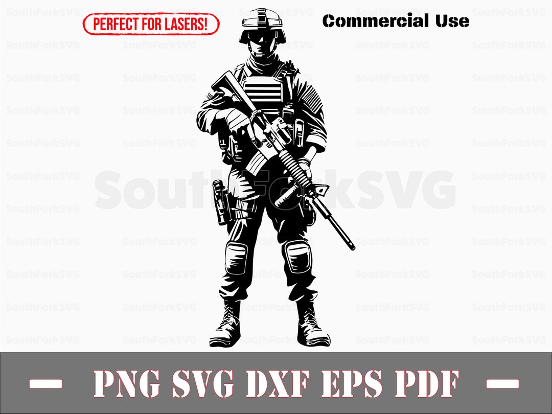 American Soldier Silhouette Svg Png Dxf Eps Pdf | Laser Cut Print Dye ...
