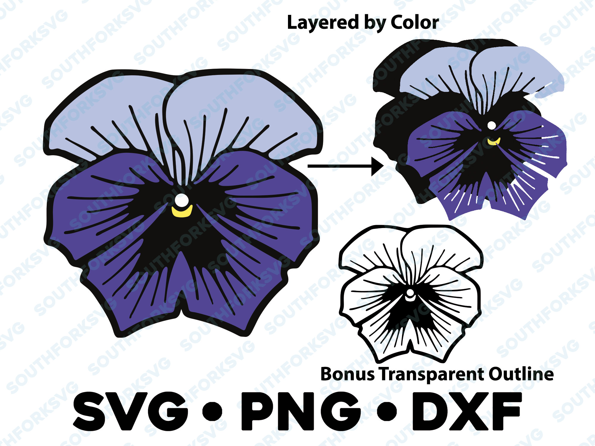 Pansy Flower SVG PNG DXF Layered by Color Cut File Silhouette Cameo ...