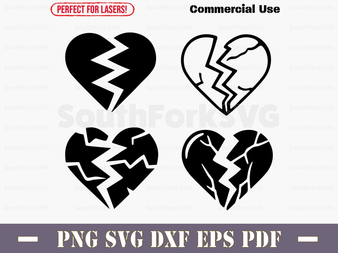 Broken Hearts Bundle Svg Png Dxf Eps Pdf | Vector Graphic Cut Print Dye ...