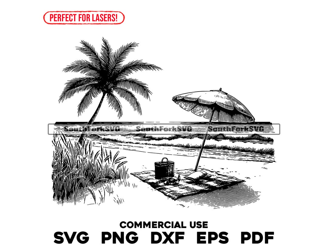 Laser Engrave File Beach Ocean Scene | Svg Png Dxf Eps Pdf ...