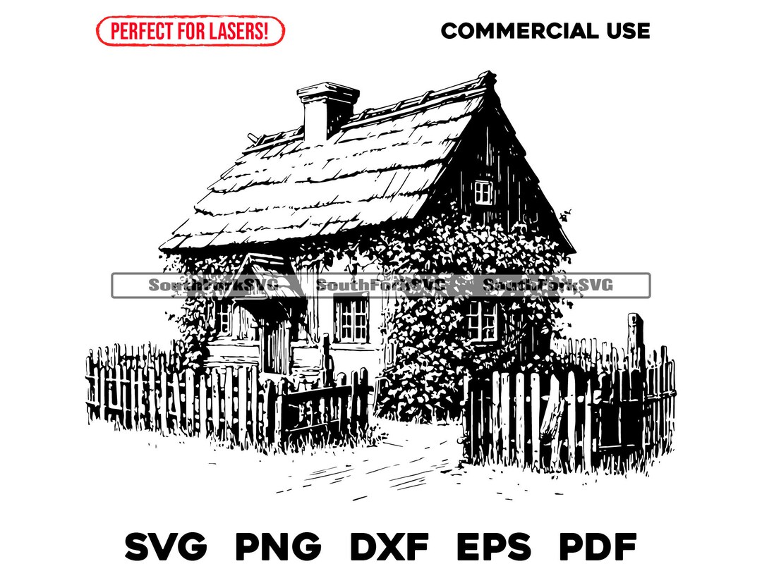 Laser Engrave File Country Cottage Scene | Svg Png Dxf Eps Pdf ...