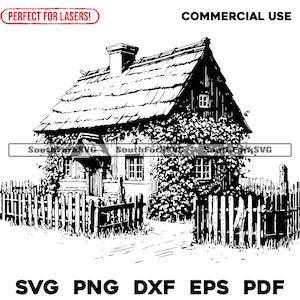 Laser Engrave File Country Cottage Scene Svg Png Dxf Eps Pdf ...