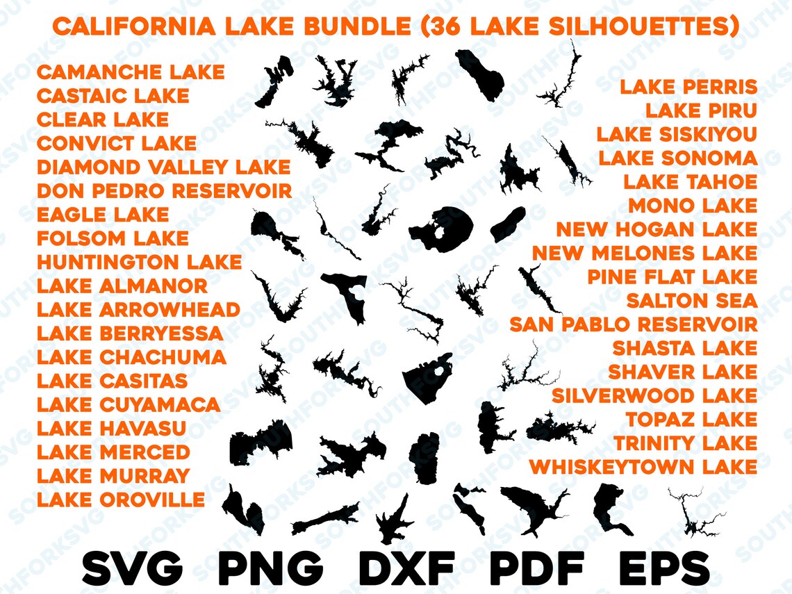 36 California Lake Mega Bundle Map Shape Silhouette Svg Png Dxf Pdf Eps ...