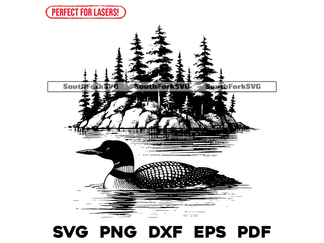 Loon Lake Scene Laser Engrave Files Svg Png Dxf Eps Pdf Vector Graphic ...