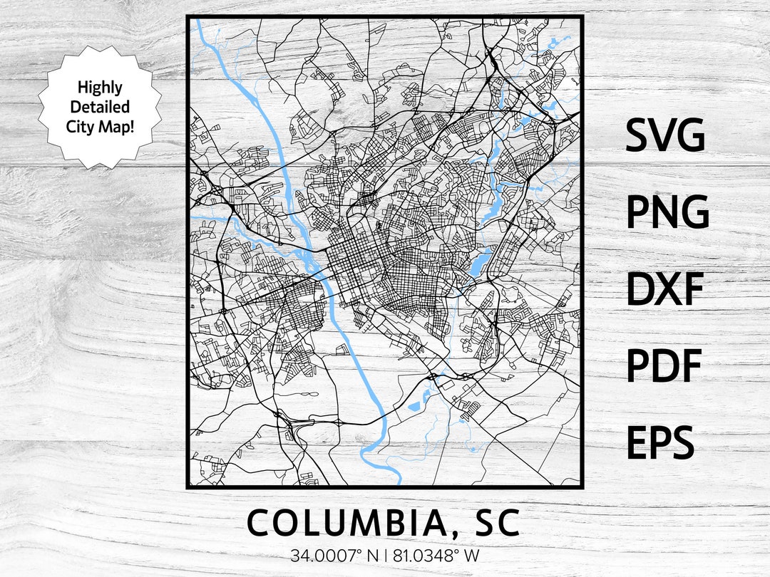 Columbia SC City Street Road Map River | Svg Png Dxf Pdf Eps | Vector ...