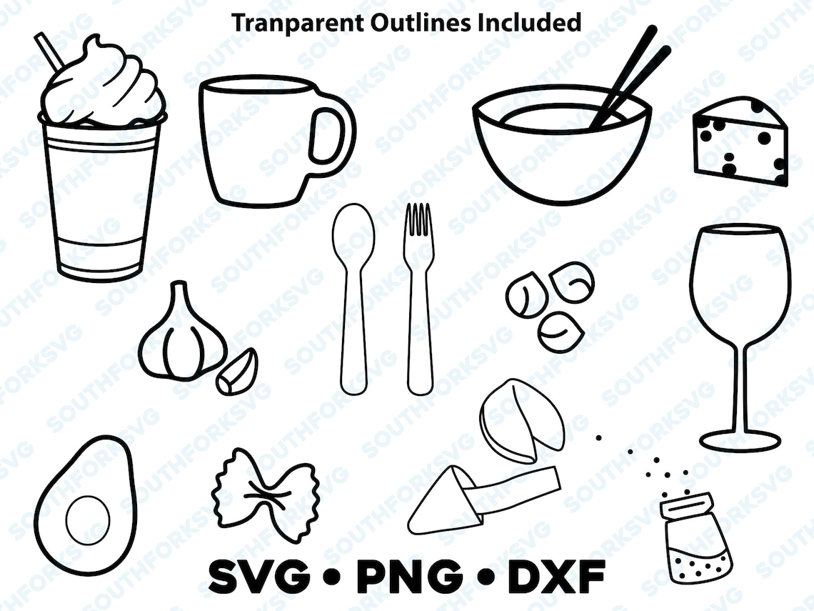 Food & Kitchen Icons Bundle SVG PNG DXF Layered by Color Cut - Etsy