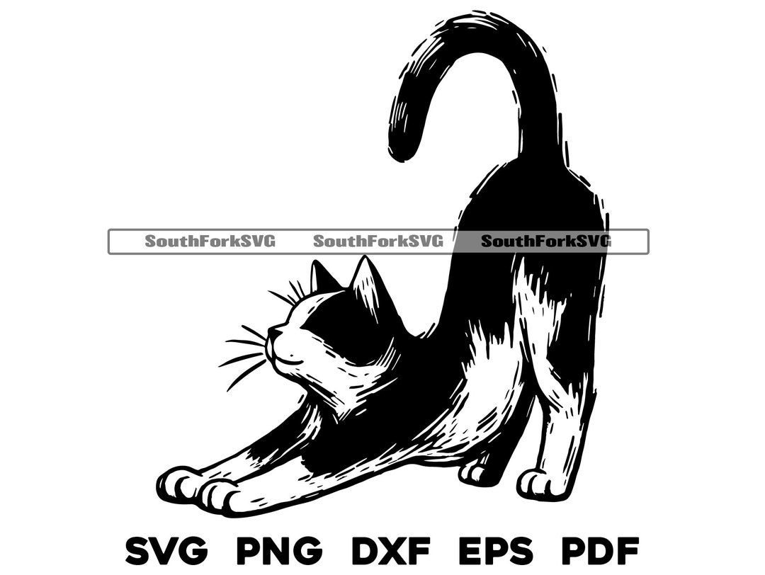 Stretching Cat Illustration | Svg Png Dxf Eps Pdf Vector Graphic Cut ...