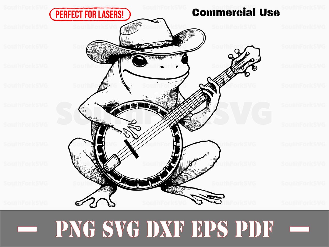 Frog Toad Playing Banjo Svg Png Dxf Eps Pdf | Laser Engrave Cut Print ...