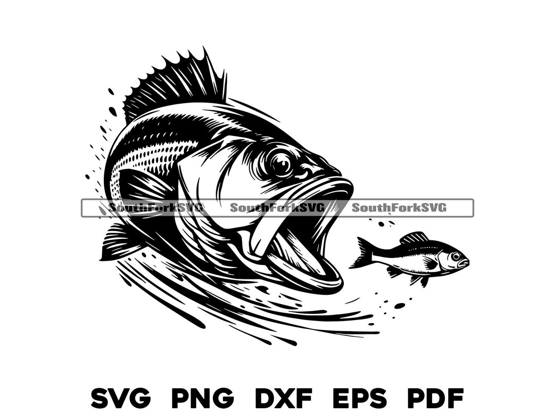 Largemouth Bass Chasing Minnow | Svg Png Dxf Eps Pdf | Vector Graphic ...
