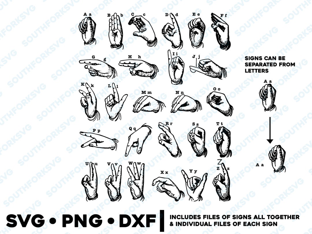 Vintage American Sign Language Alphabet SVG PNG DXF Cut File Silhouette ...