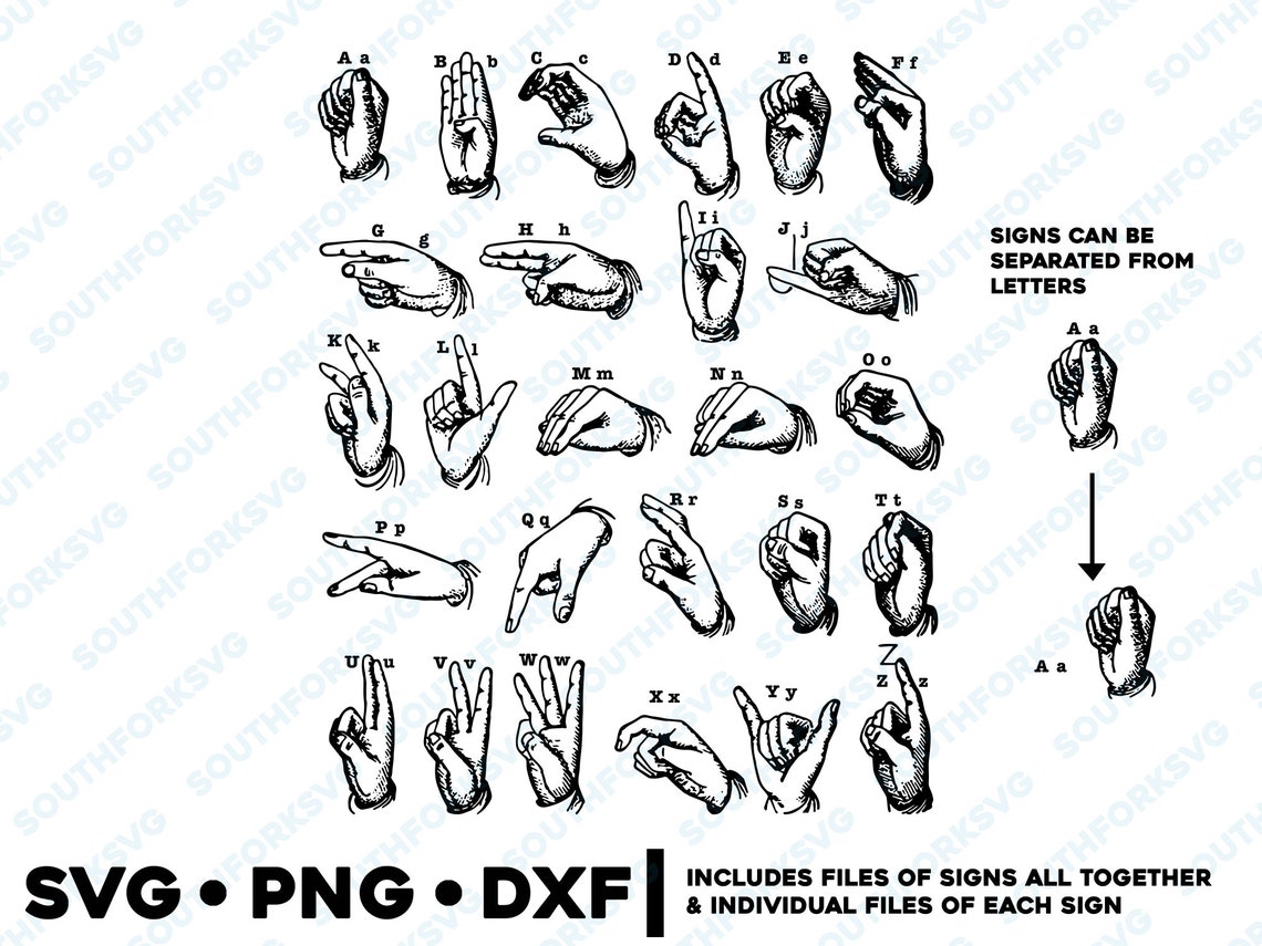 Vintage American Sign Language Alphabet SVG PNG DXF Cut File | Etsy