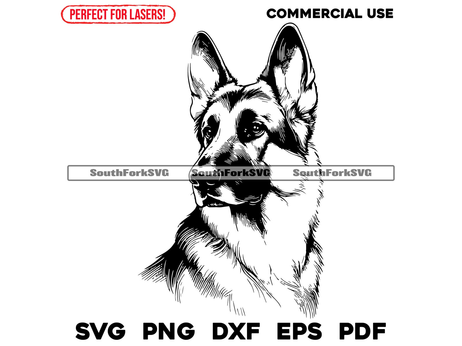 German Shepherd Portrait Svg Png Dxf Eps Pdf | Vector Graphic Cut File ...