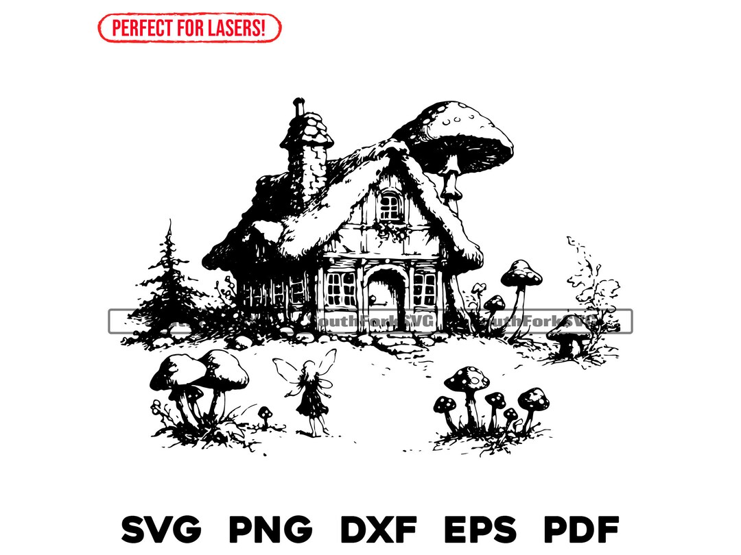 Laser Engrave File Fairy Cottage Svg Png Dxf Eps Pdf Cabin Scene for ...