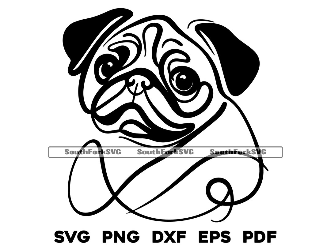 Pug Dog Minimal Line Art Design Files Svg Png Dxf Eps Pdf | Vector ...
