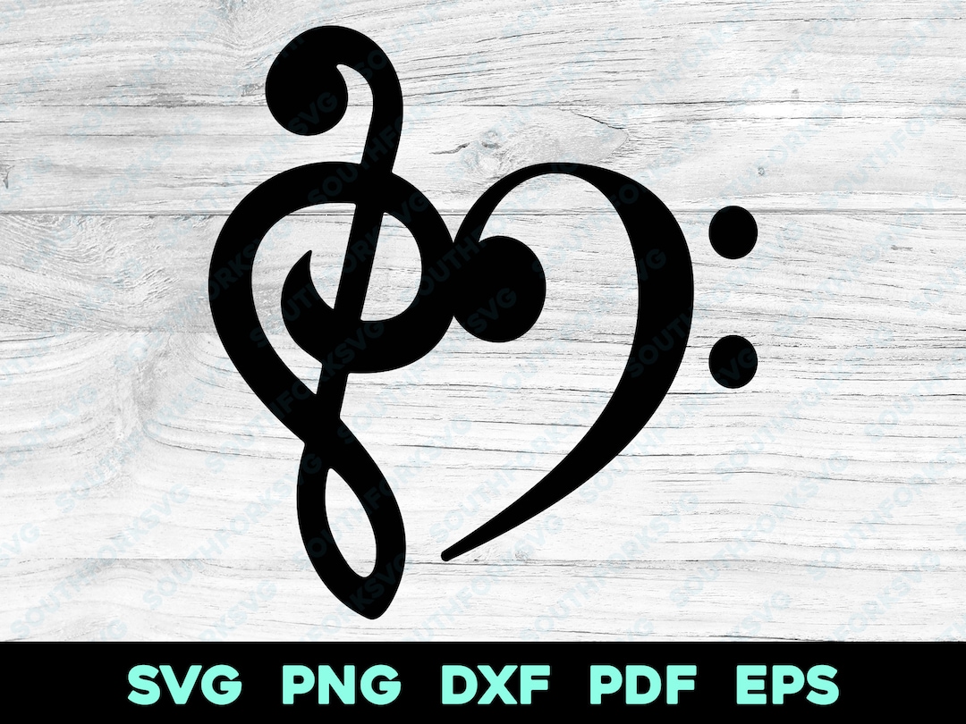 Bass & Treble Clef Heart | Svg Png Dxf Eps Pdf | Music Vector Graphic ...