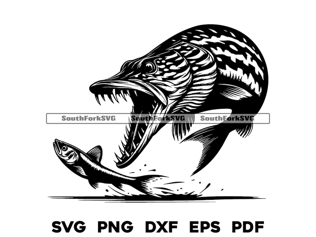 Northern Pike Chasing Minnow Svg Png Dxf Eps Pdf | Transparent Vector ...