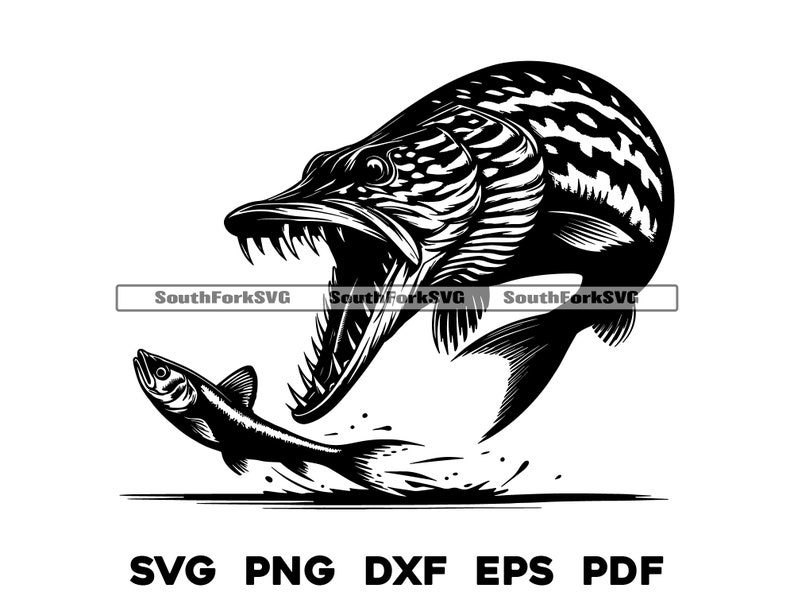 Northern Pike Chasing Minnow Svg Png Dxf Eps Pdf | Transparent Vector ...