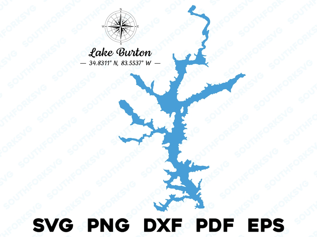 Lake Burton Georgia Map Shape Silhouette Svg Png Dxf Pdf Eps Vector ...