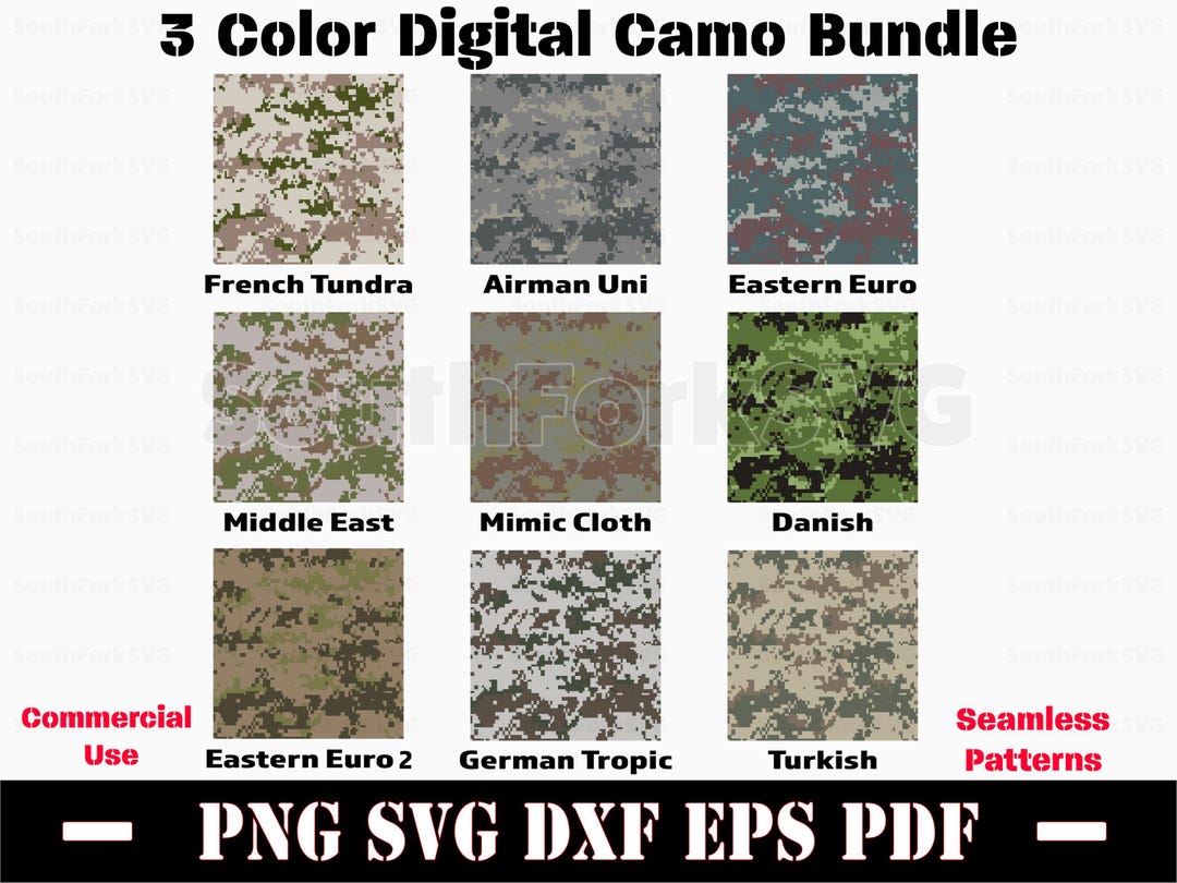 Digital Camo Bundle 3 Color Seamless Pattern | Svg Png Dxf Eps Pdf ...