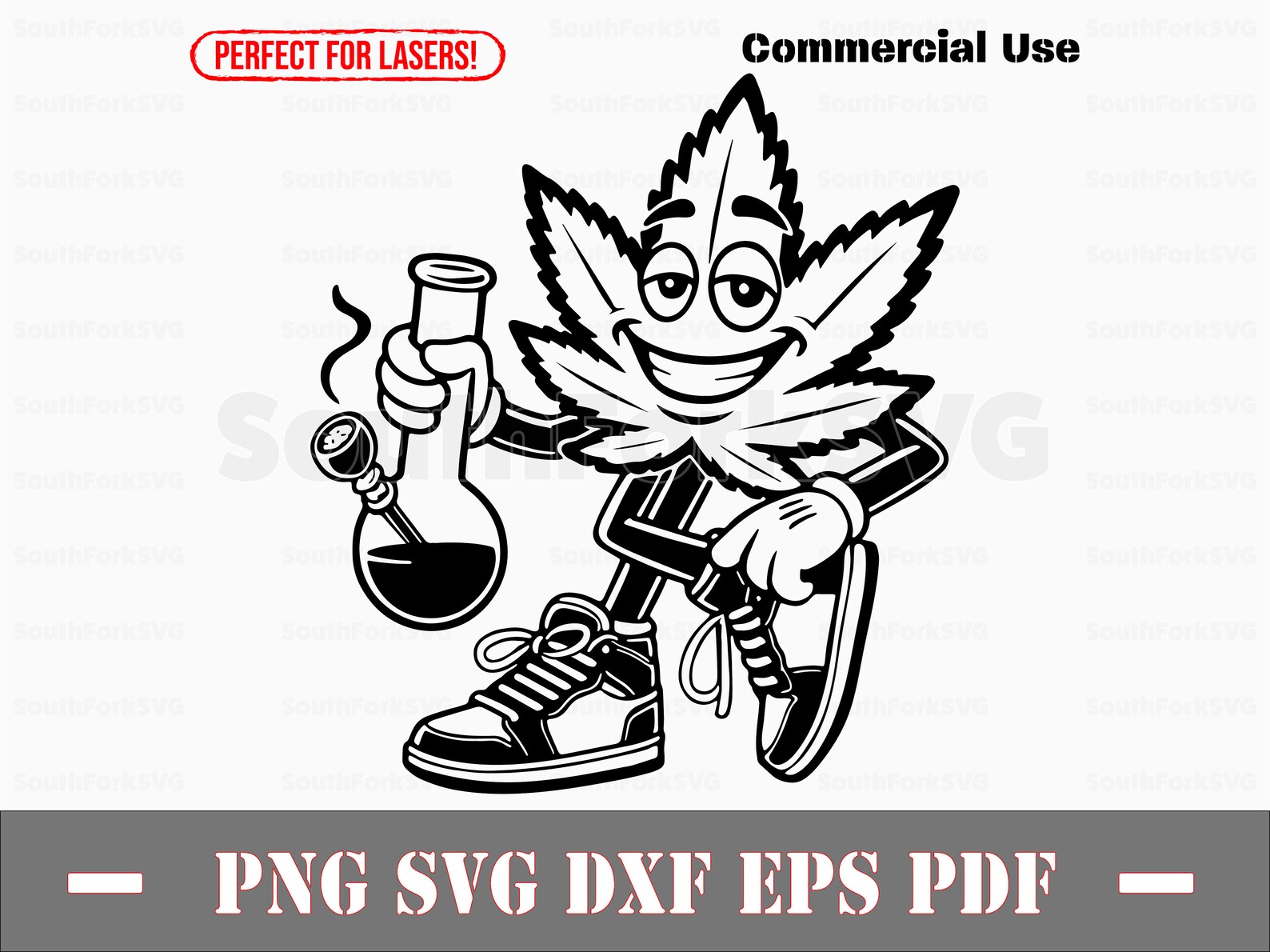 Weed Leaf Cartoon Smoking Bong Svg Png Dxf Pdf Eps | Vector Graphic ...