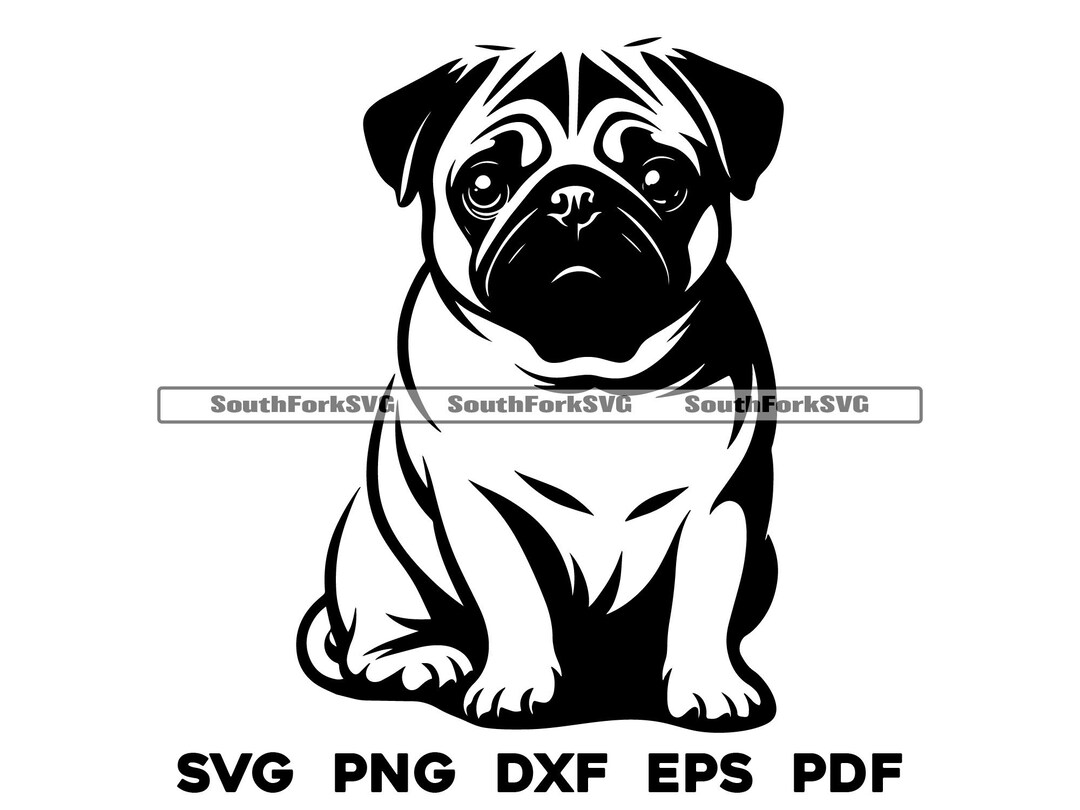 Pug Dog Sitting Design Files | Svg Png Dxf Eps Pdf | Vector Graphic Cut ...