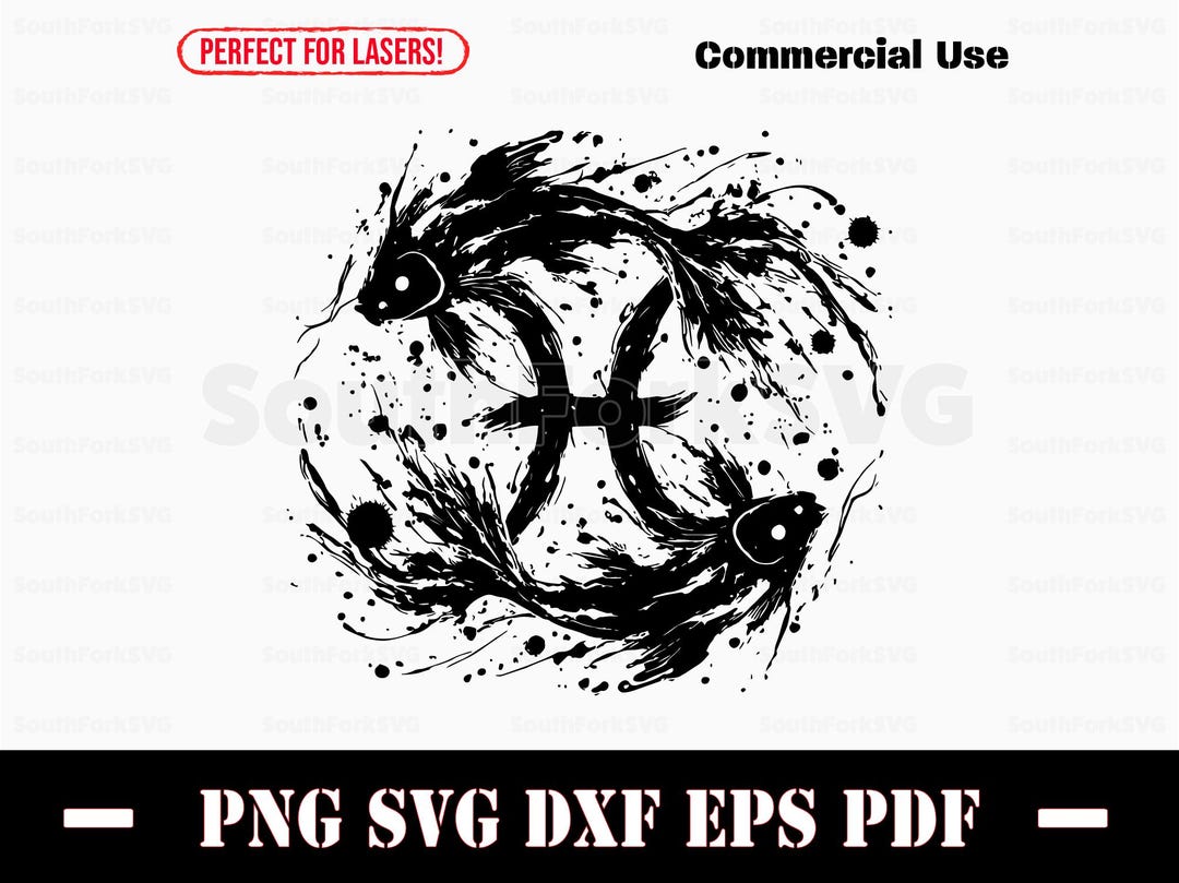 Black Ink Pisces Zodiac Sign Symbol Svg Png Dxf Pdf Eps | Vector ...
