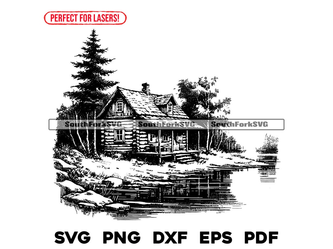 Old Lake Cabin Laser File Svg Png Dxf Eps Pdf | Vector Graphic Design ...