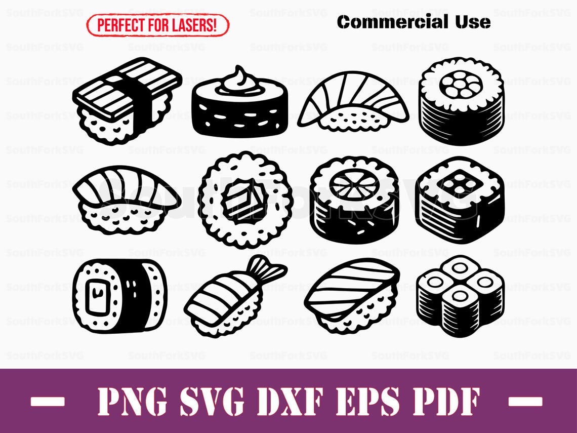 Simple Cute Sushi Bundle Svg Png Dxf Eps Pdf | Vector Graphic Cut Print ...