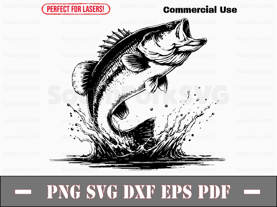 Laser Engrave File Largemouth Bass Jumping | Svg Png Dxf Eps Pdf ...