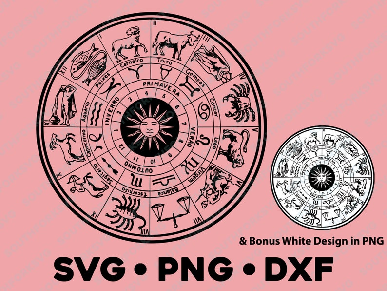 Vintage Antique Zodiac Sun Chart Astrology Wheel SVG PNG DXF - Etsy