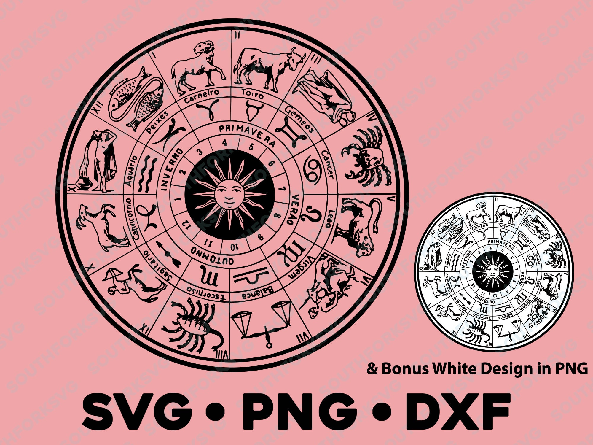 Vintage Antique Zodiac Sun Chart Astrology Wheel SVG PNG DXF - Etsy Canada