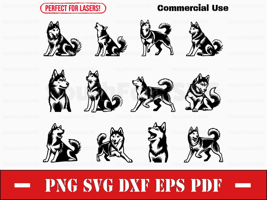 Simple Siberian Husky Bundle Pack Svg Png Dxf Eps Pdf | Vector Graphic ...