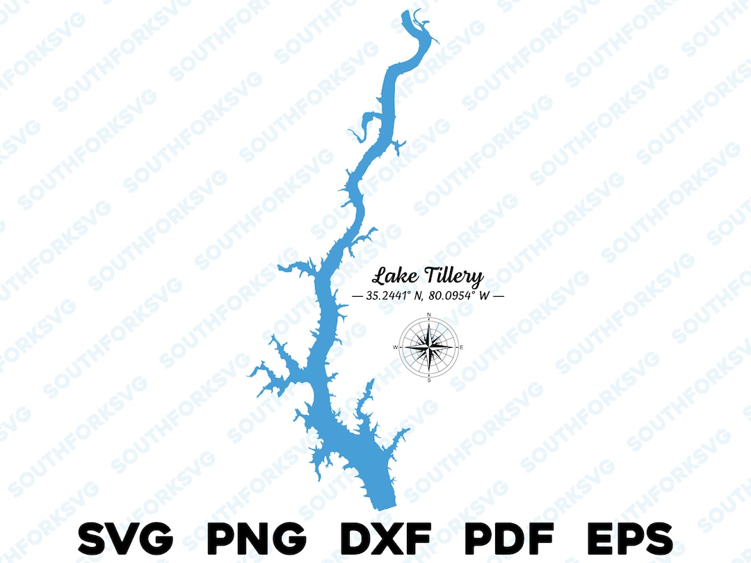 Lake Tillery North Carolina Map Shape Silhouette Outline Svg Png Dxf ...