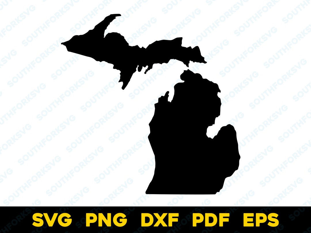 Michigan State Simple Silhouette Map Shape | Svg Png Dxf Pdf Eps ...