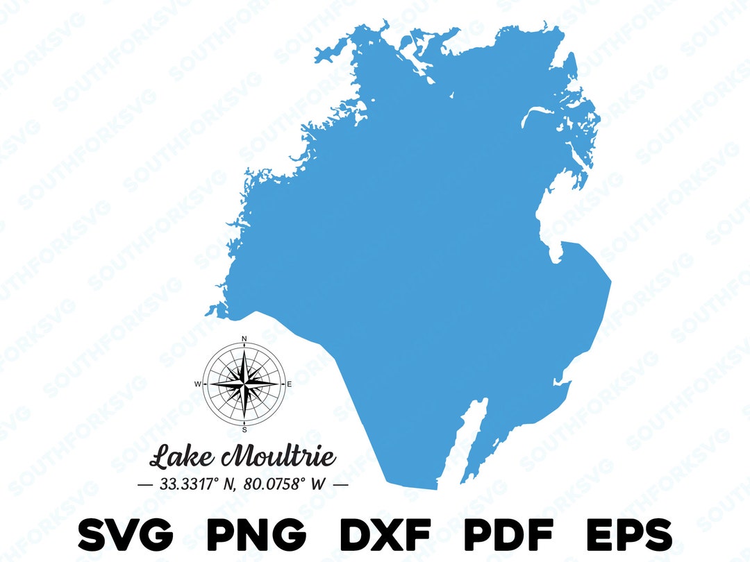 Lake Moultrie South Carolina Map Shape Silhouette Svg Png Dxf Pdf Eps ...