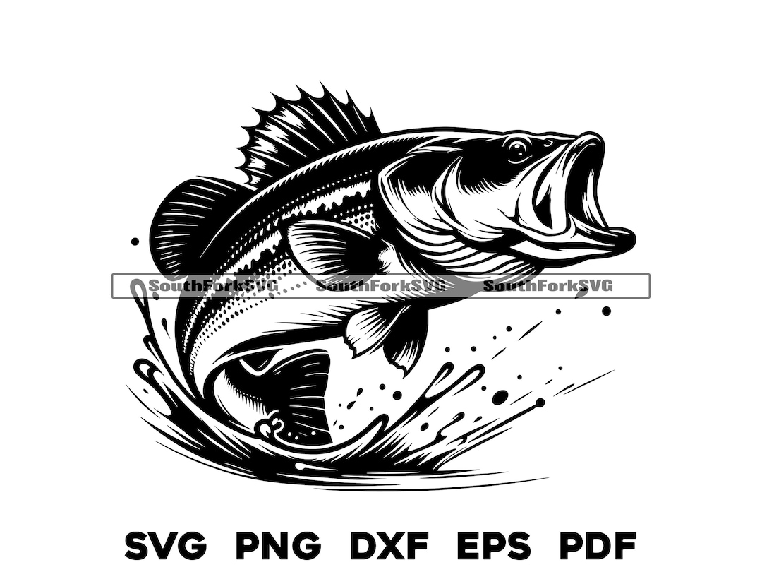 Largemouth Bass Jumping 1 | Svg Png Dxf Eps Pdf | Transparent Vector ...