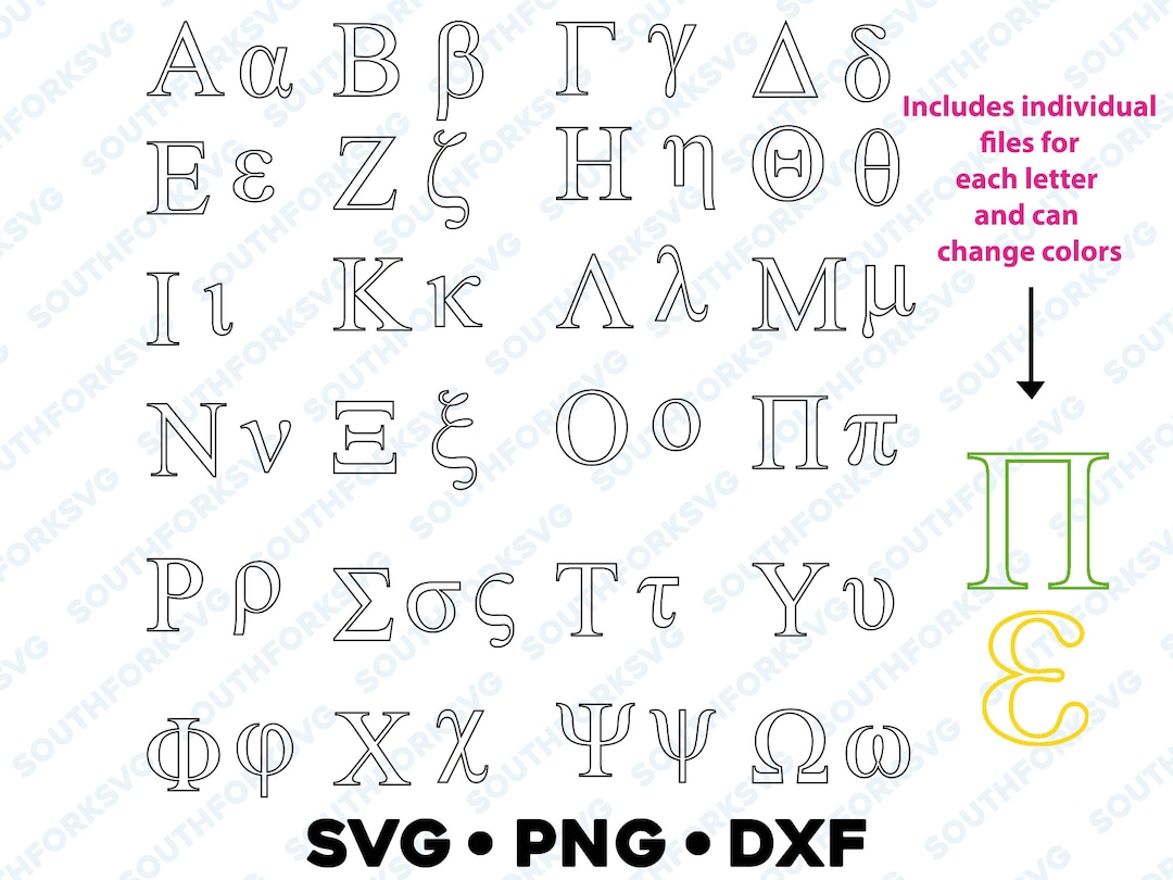 Greek Letters Alphabet Outlines SVG PNG DXF Bundle, Greek Svg, Greek ...