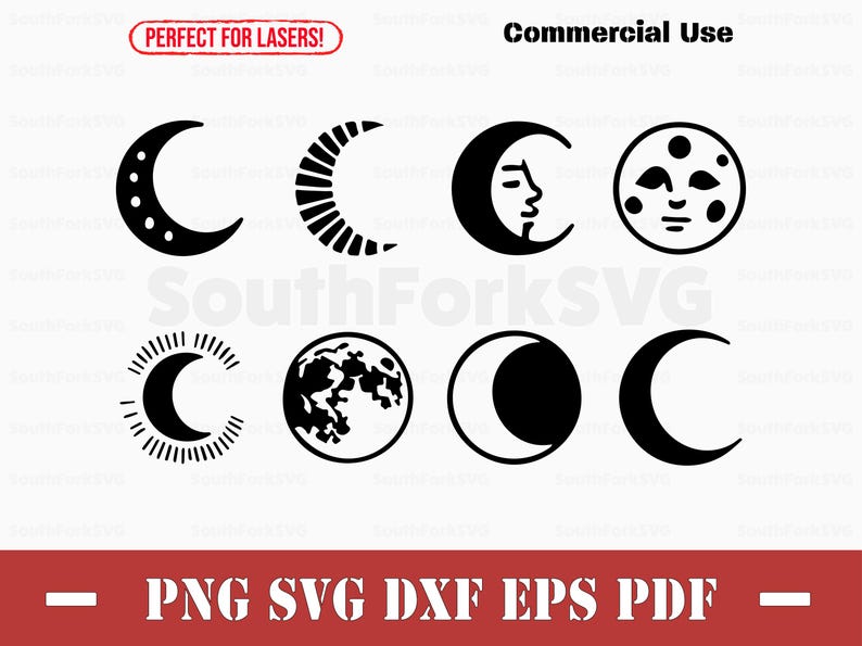 Paquete SVG de lunas simples, svg, png, dxf, eps, pdf/gráfico vectorial ...