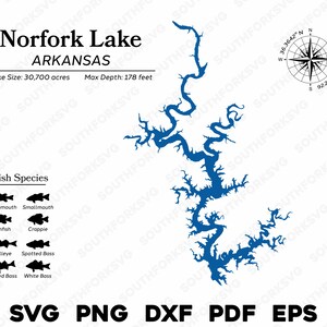 Norfork Lake Arkansas Map Data Fish Species | Laser Ready CNC Print Dye ...