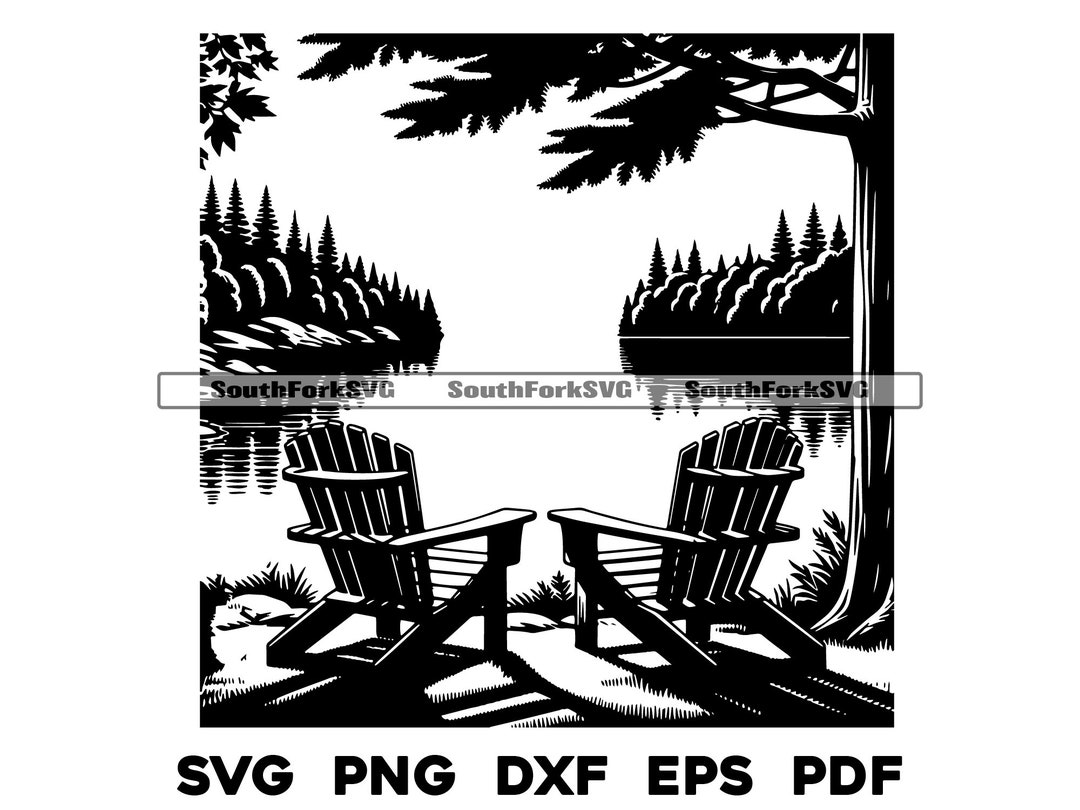 Lake Scene Adirondack Chairs Design Svg Png Dxf Eps Pdf | Vector ...