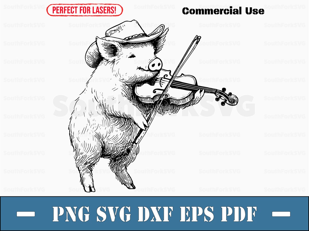 Pig Playing Fiddle Violin Svg Png Dxf Eps Pdf | Laser Engrave Cut Print ...