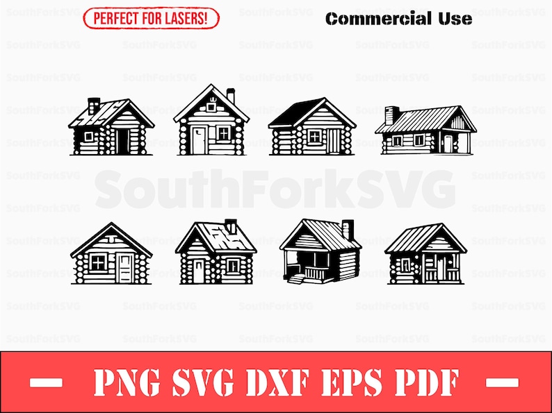 Simple Log Cabins Bundle Svg Png Dxf Eps Pdf | Vector Graphic Cut Print ...