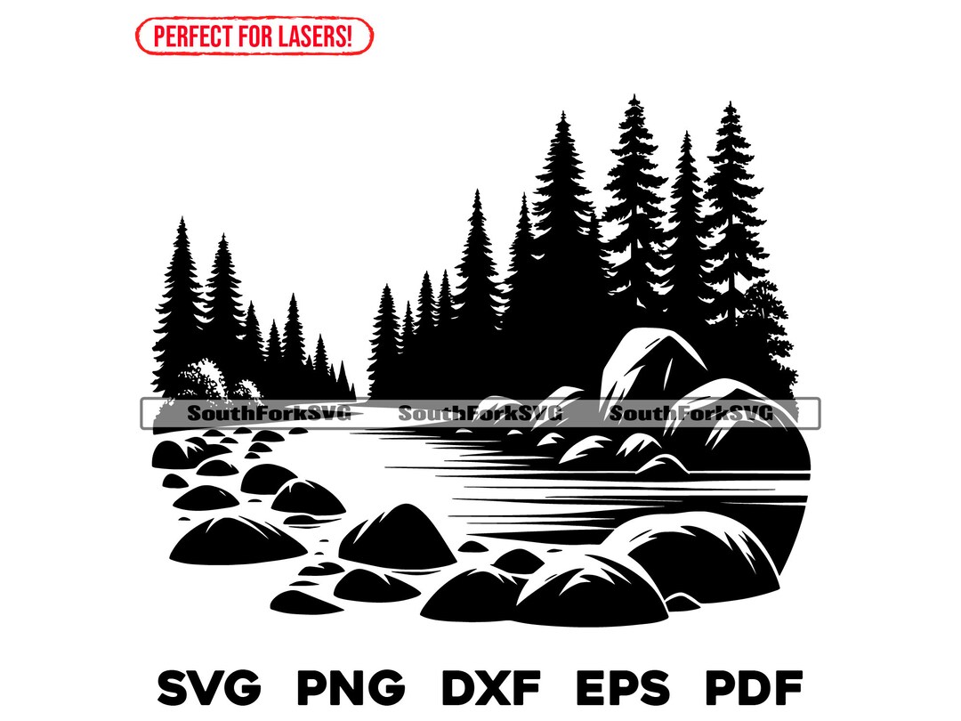River Scene Laser Engrave Files Svg Png Dxf Eps Pdf Vector Graphic ...
