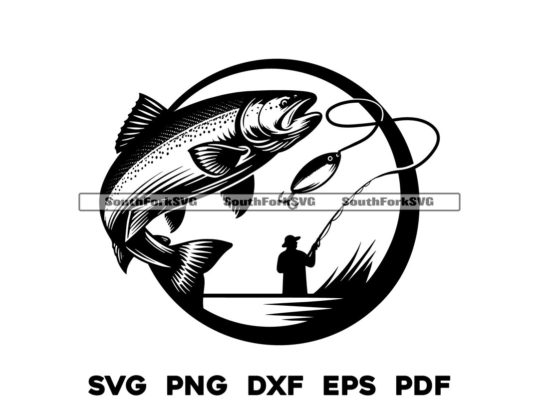 Salmon Fishing Design Logo | Svg Png Dxf Eps Pdf | Vector Graphic Cut ...