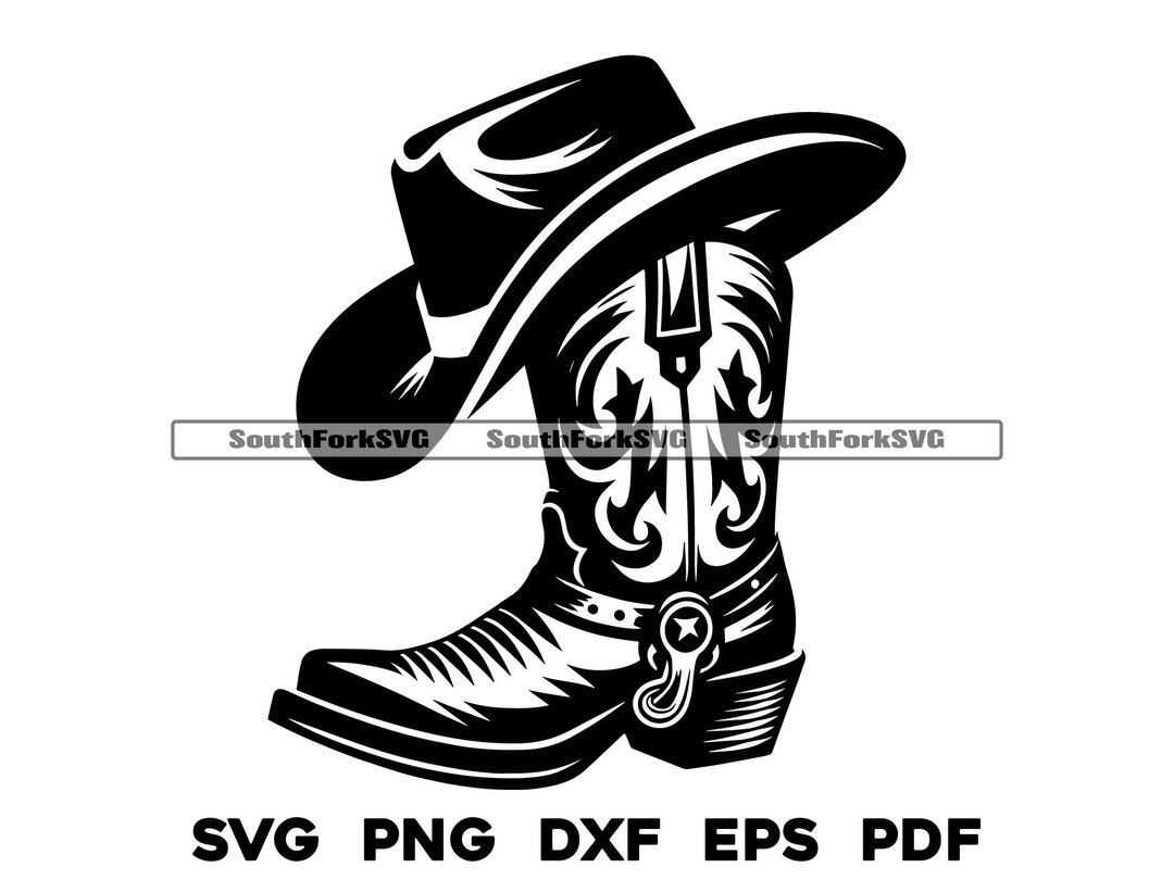 Cowboy Boot & Hat Design Svg Png Dxf Eps Pdf | Laser Engrave Cut Print ...