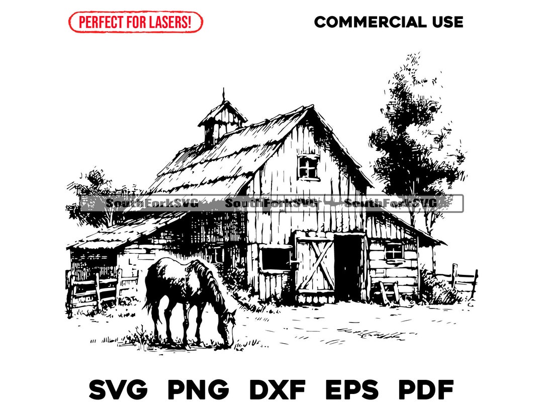 Laser Engrave File Horse and Barn Scene | Svg Png Dxf Eps Pdf ...