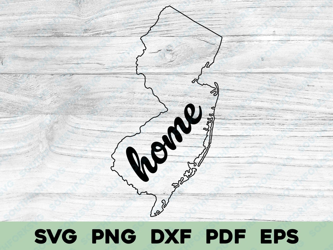 New Jersey Home State Outline With Scripted Text | Svg Png Dxf Eps Pdf ...