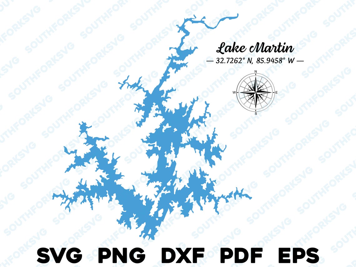 Lake Martin Alabama Map Shape Silhouette Svg Png Dxf Pdf Eps - Etsy